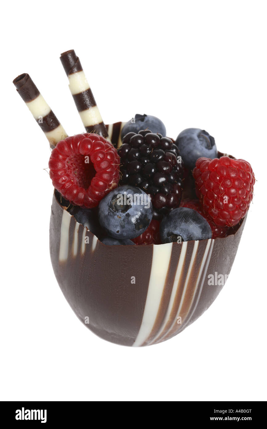 Berry and Chocolate Dessert cut out on white background Stock Photo - Alamy