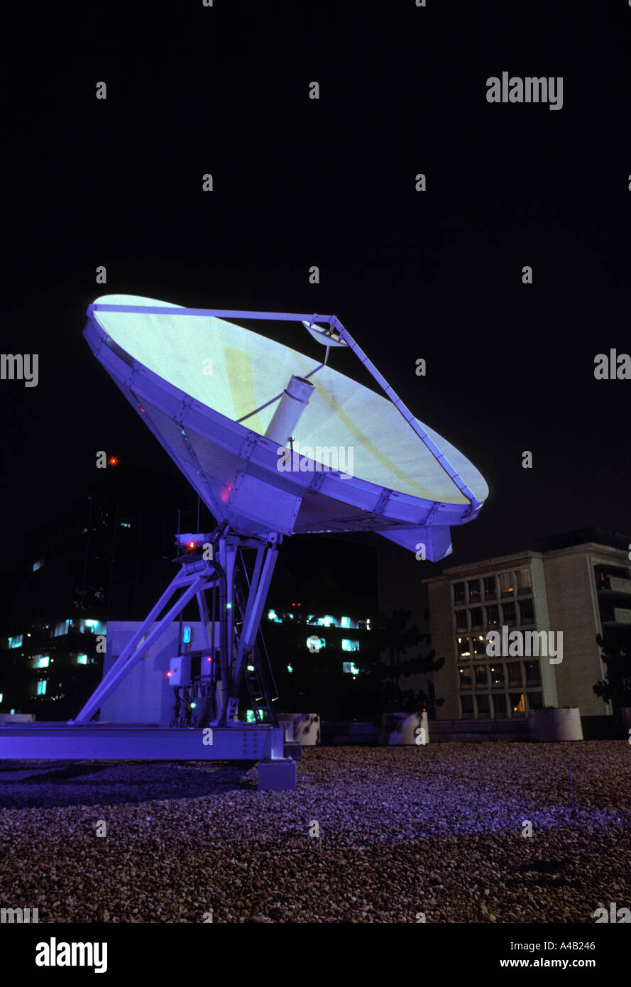 earth station antenna mounted on building used for a satellite link ...