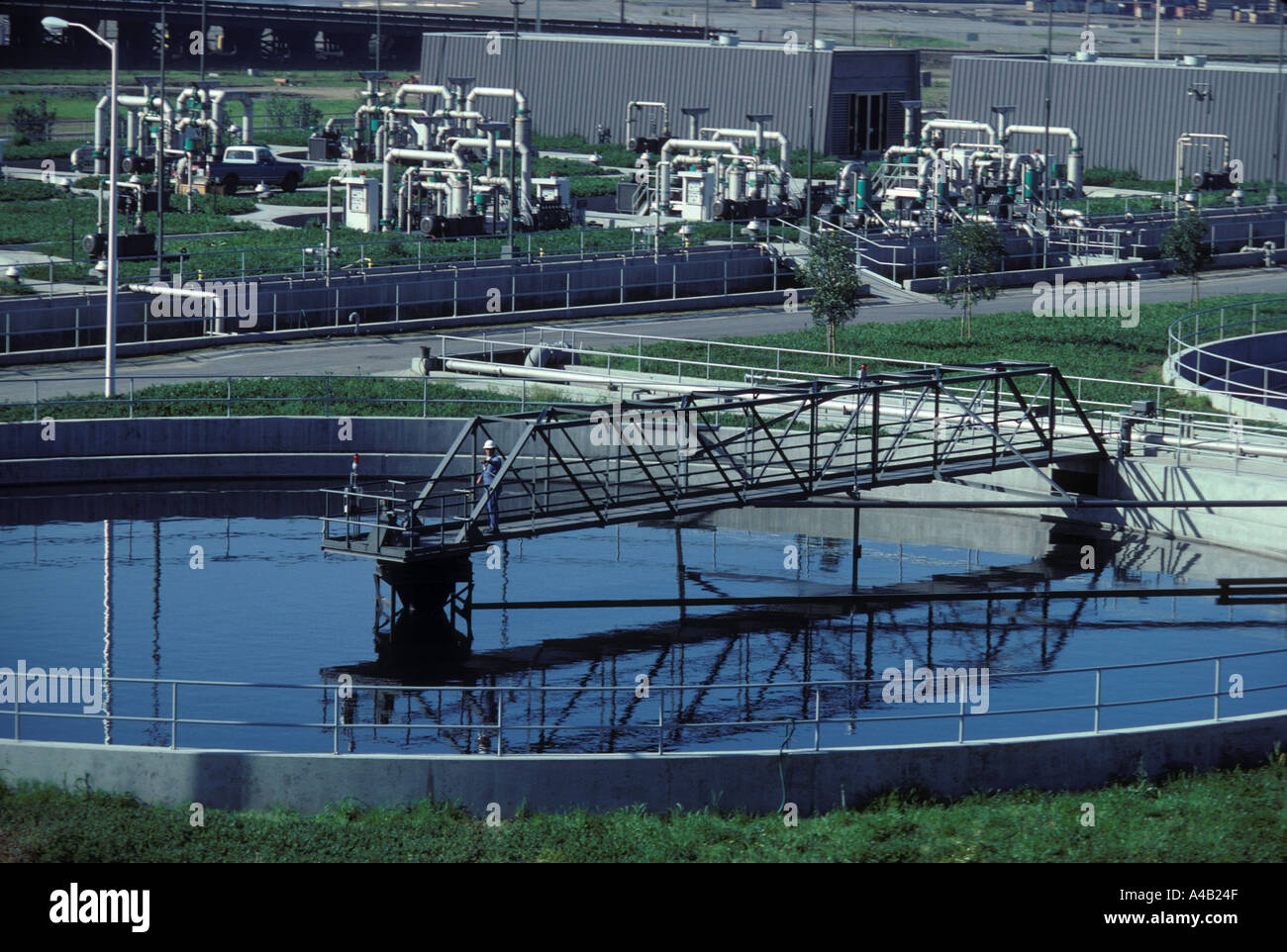 aerial view of pond at sewage treatment plant Stock Photo - Alamy