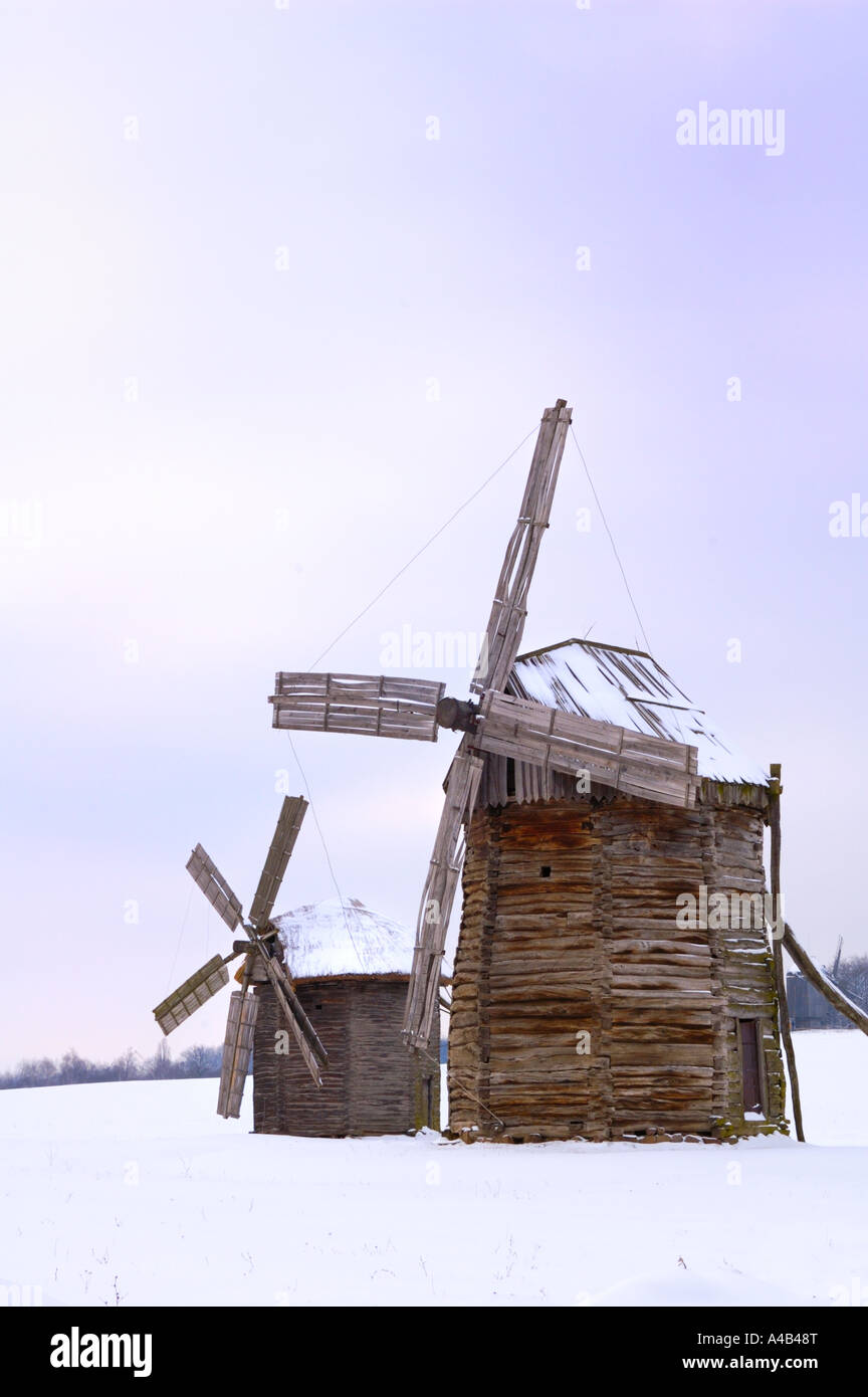 Two ancient windmills Stock Photo - Alamy
