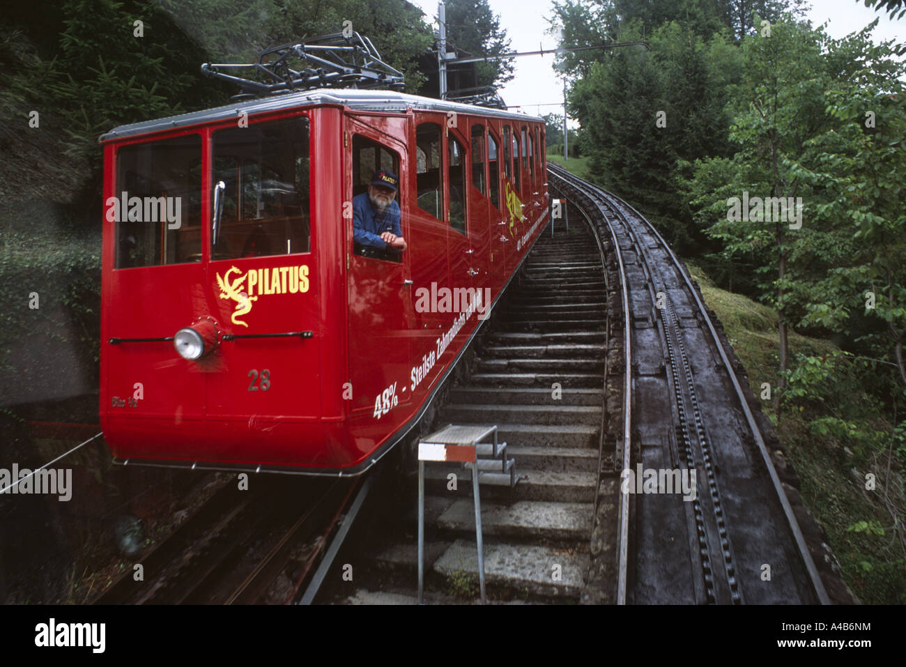 Cog railway train from Alpnachstad to Pilatus, Switzerland Stock Photo ...