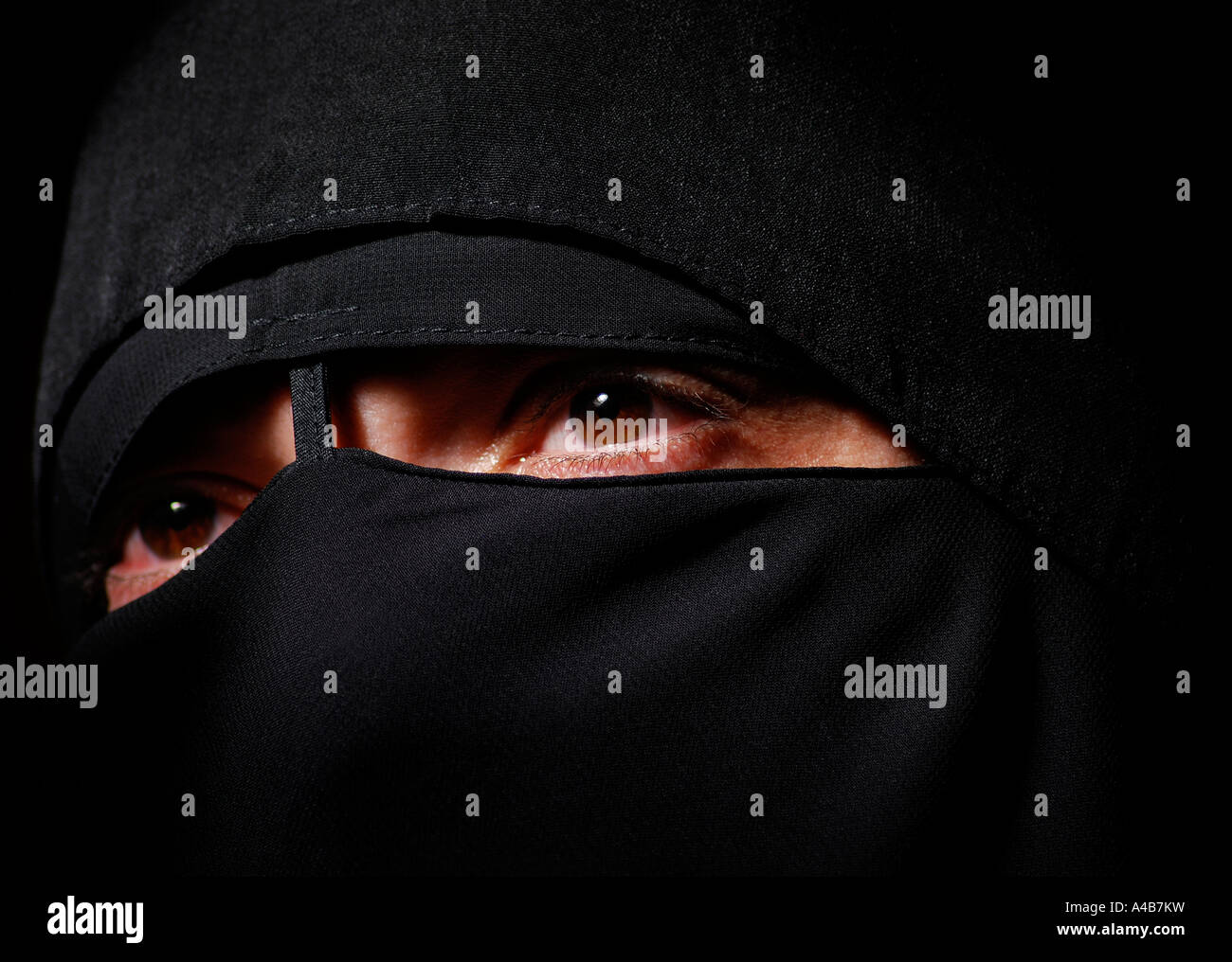 Close up image of a Muslim Woman's eyes wearing a black hijab burka ...