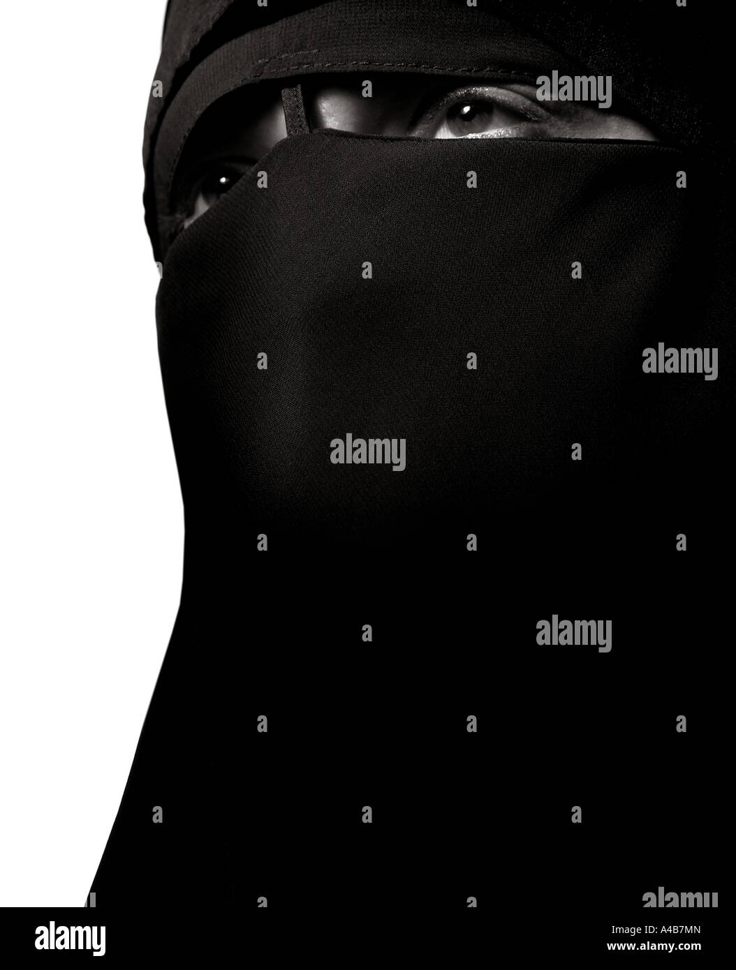 Close up image of a Muslim Woman's eyes wearing a black hijab burka ...