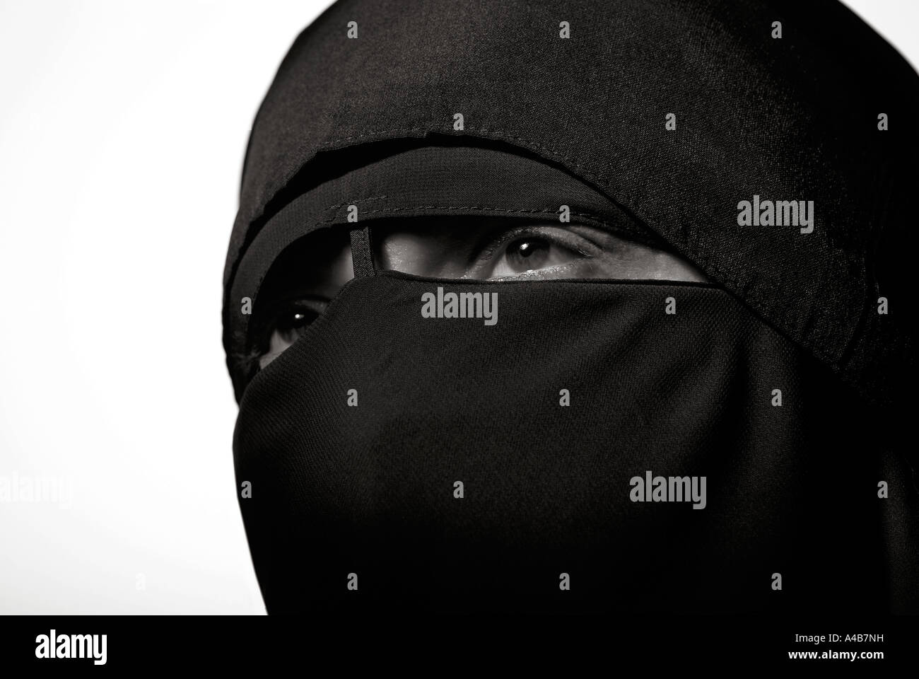 Close up image of a Muslim Woman's eyes wearing a black hijab burka ...