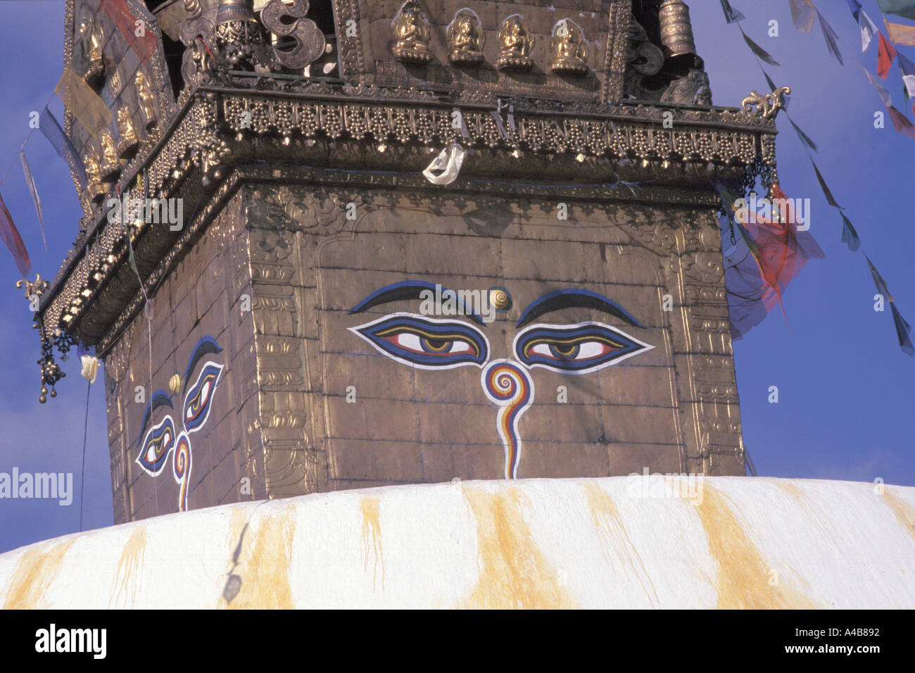 Eyes at the top of the stupa at Swayambhu Nath Stock Photo - Alamy