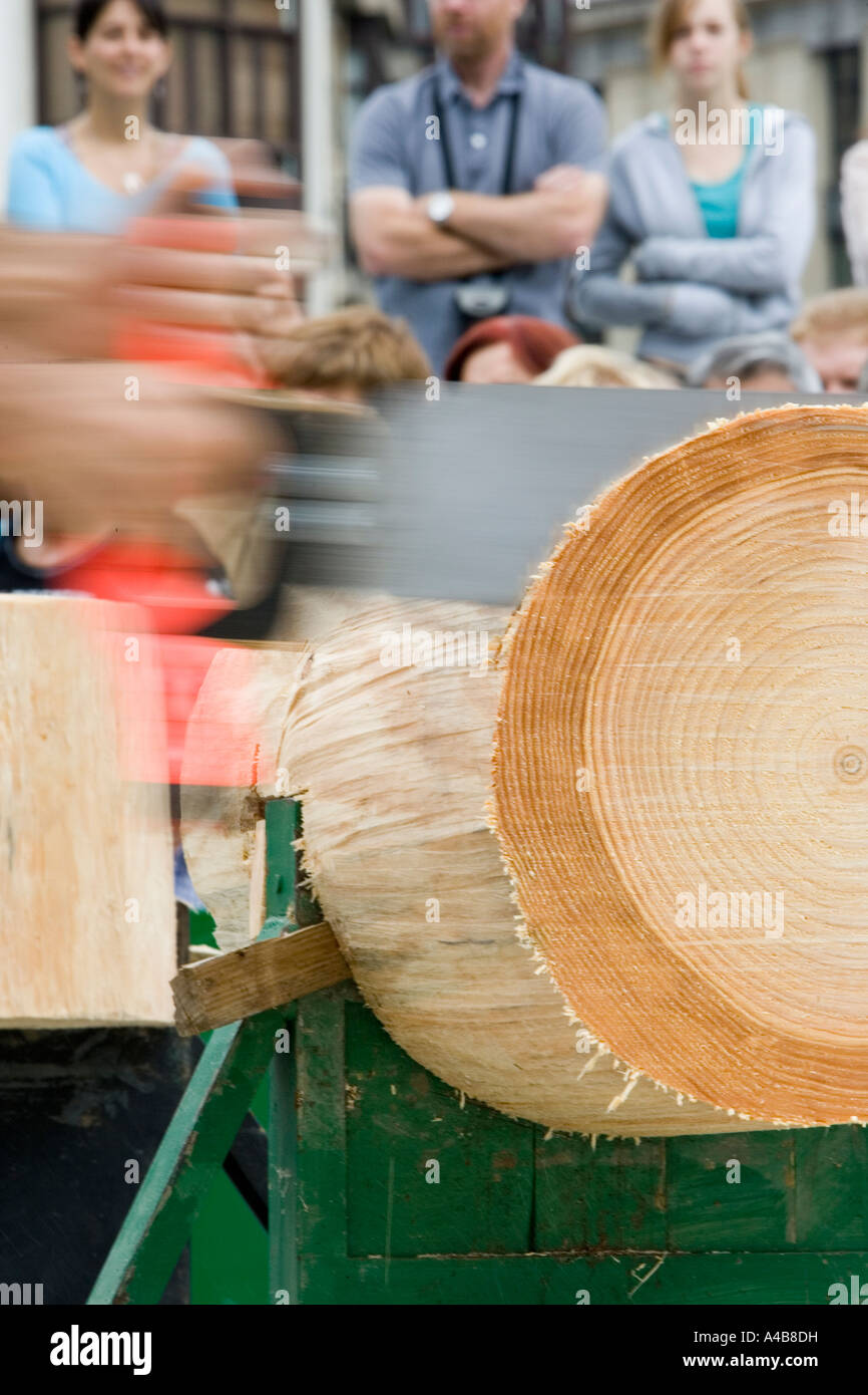 Saw cutting log, trontzalaritza (log sawing) competition, Basque ...