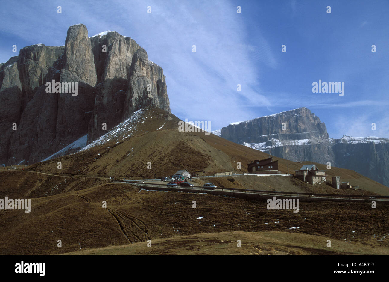 Sella pass road Sella Towers Val Gardena Groednertal Dolomite Mountains ...