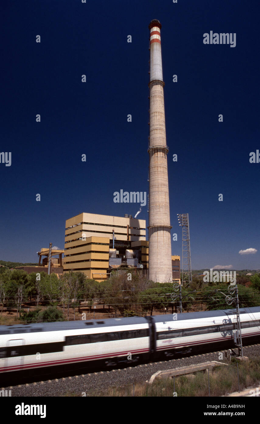 Modern train and power plant Stock Photo - Alamy