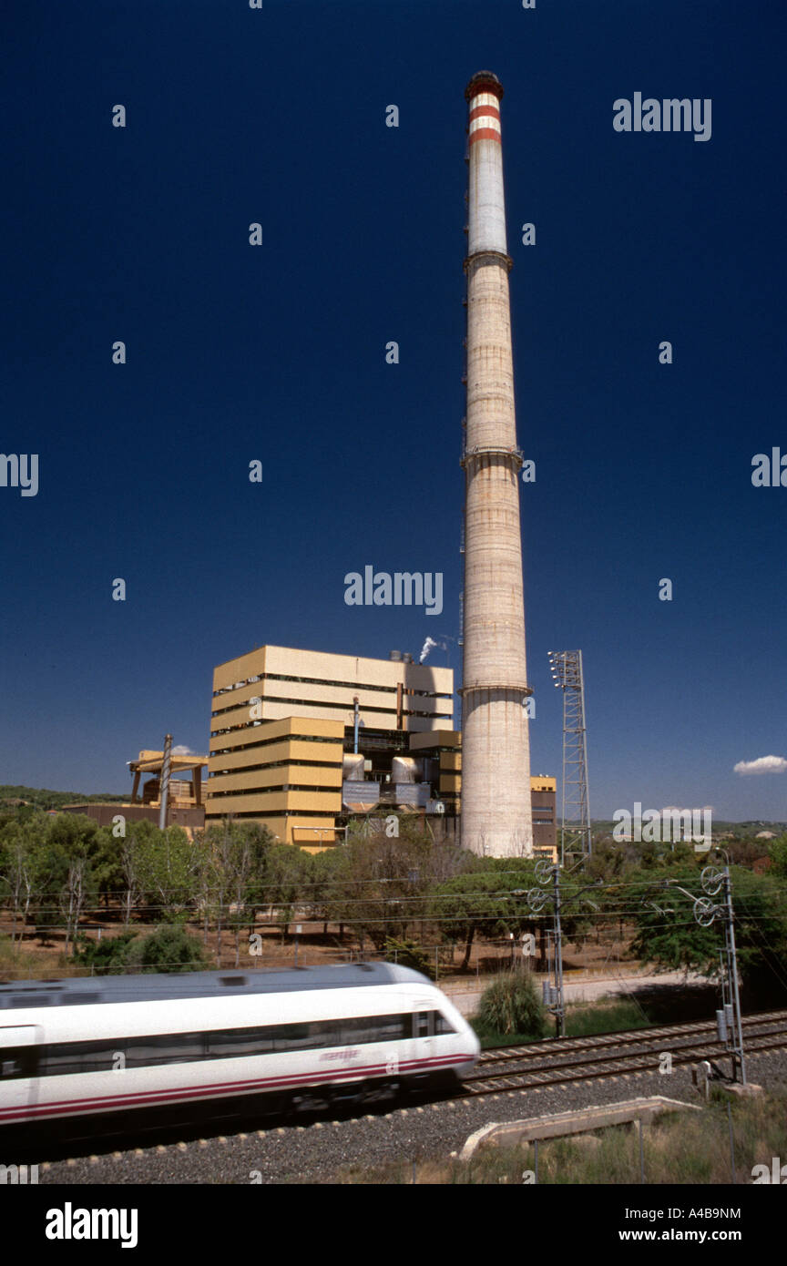 Modern train and power plant Stock Photo - Alamy