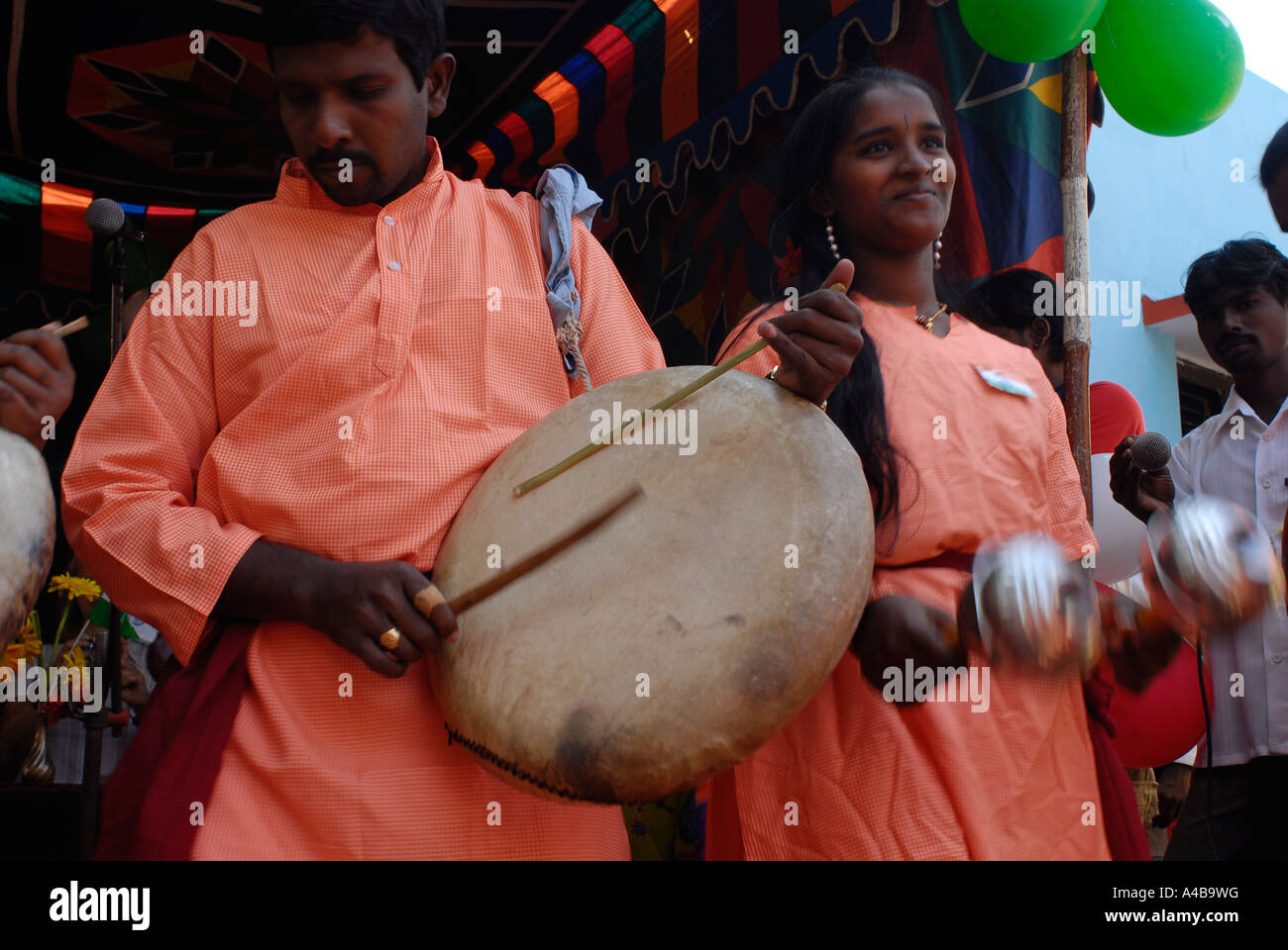 Stock image of traditional Dalit drummers dancers and drums in Daspuram ...