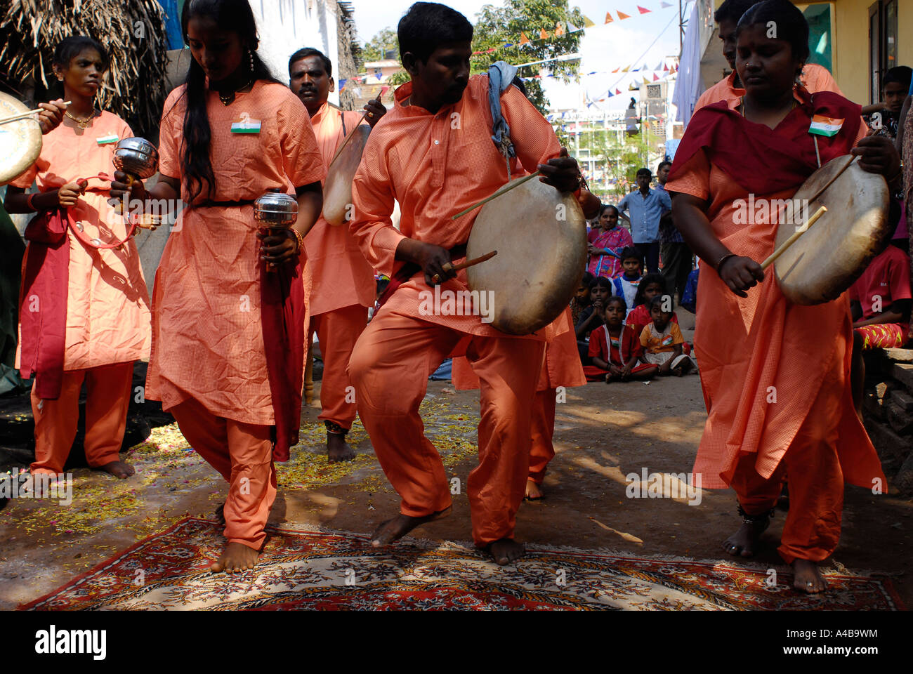 Stock image of traditional Dalit drummers dancers and drums in Daspuram ...