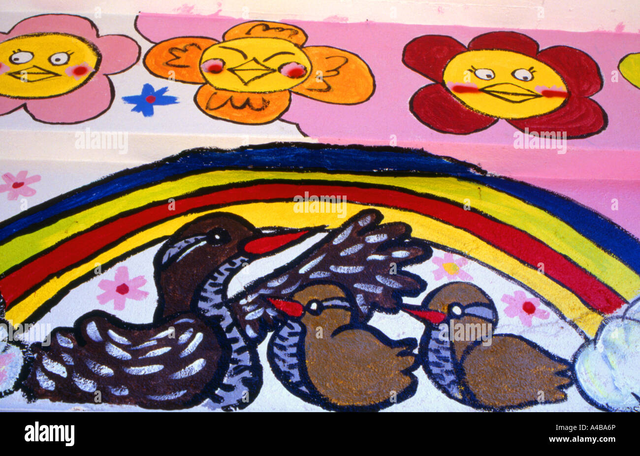 Mural showing Okinawan Rail Yanbaru-Kuina Rallus okinawae a highly ...
