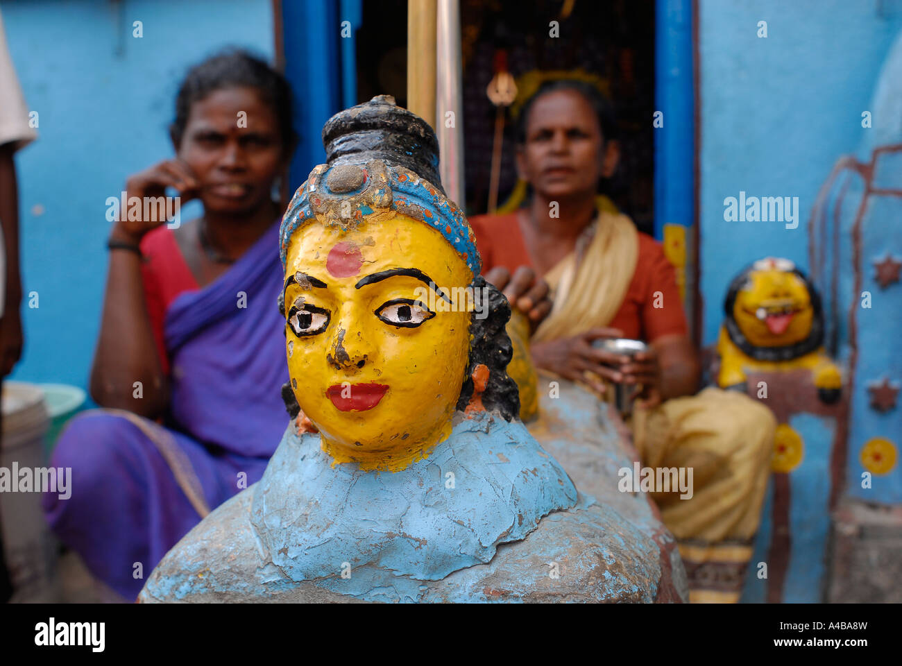 Stock image of blue Hindu Temple or shrine at a Chennai slum Tamil Nadu ...