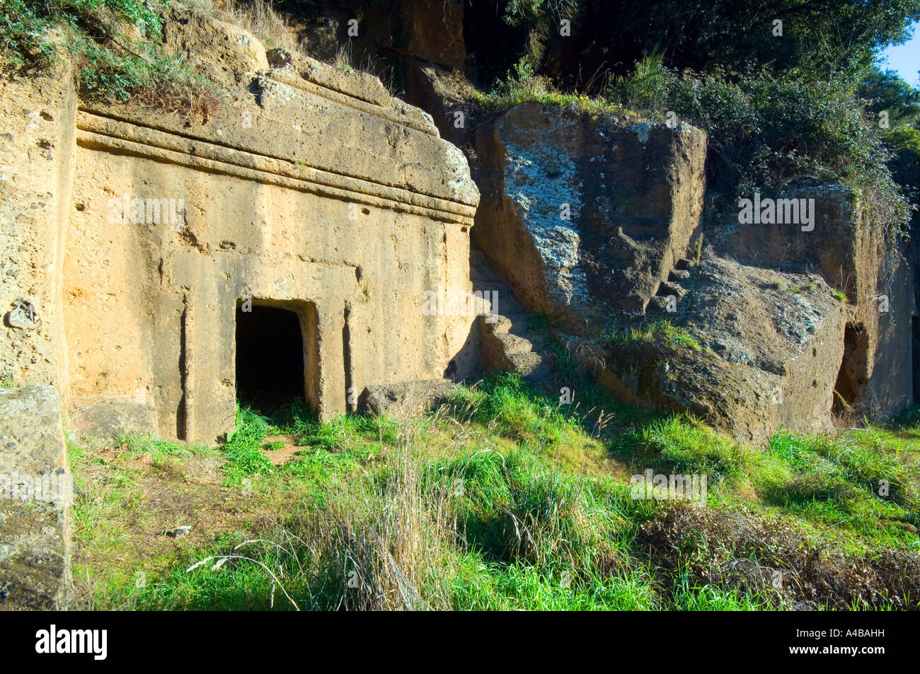 Etruscan tomb called "cube" (in italian: Tomba a Dado), necropolis of ...