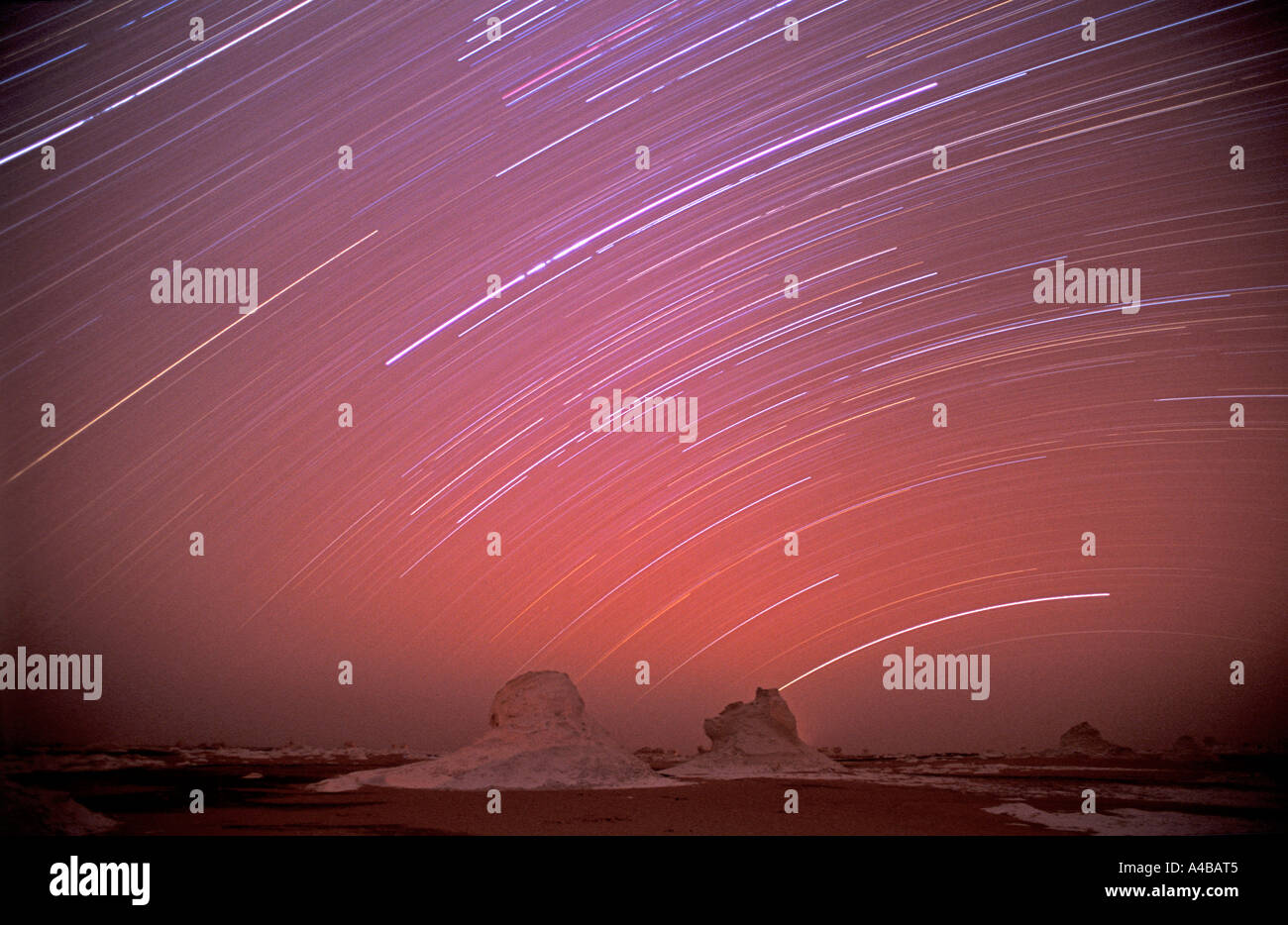 White Desert landscape with star streaks over the sky Egypt Stock Photo ...