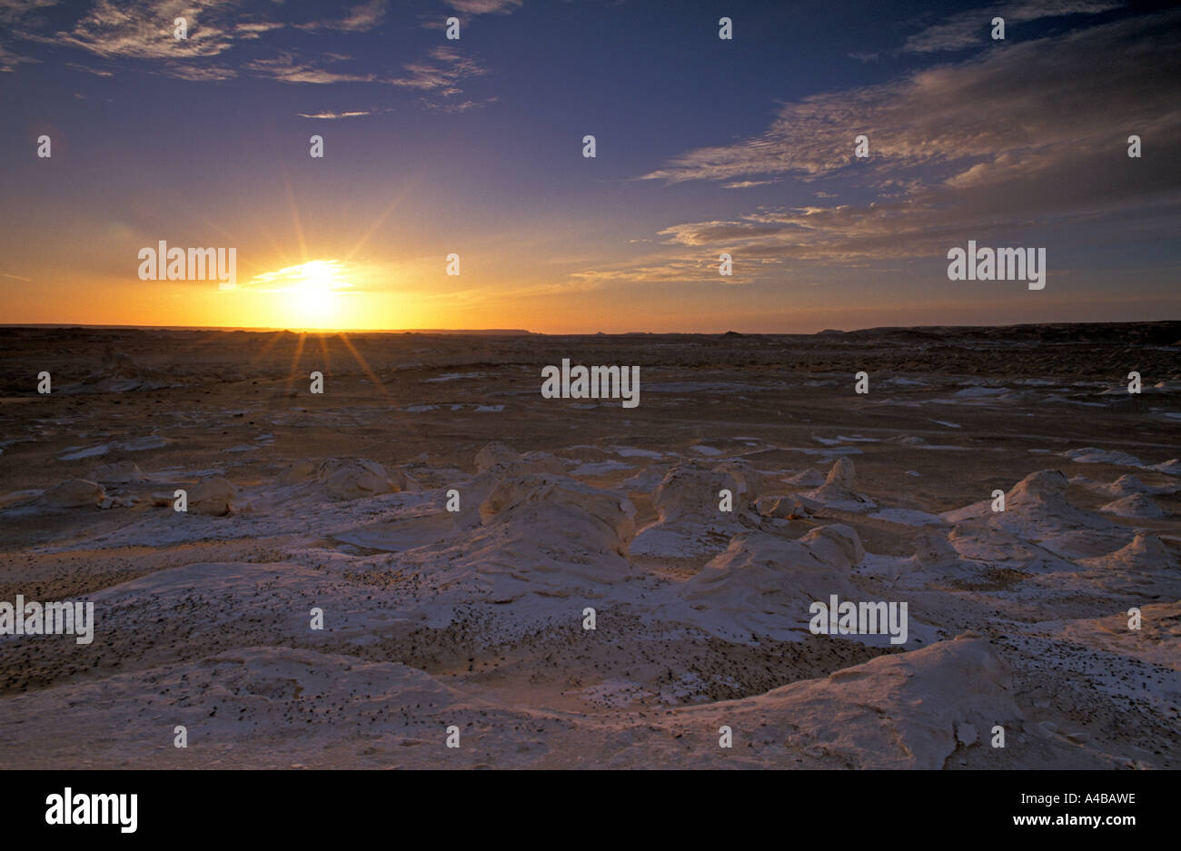 Fantastic scenery of the White Desert landscape at sunset Egypt Stock ...