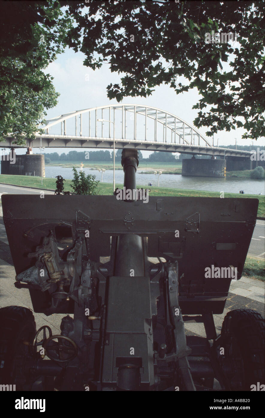 Artillery piece and the Bridge at Arnhem Stock Photo - Alamy