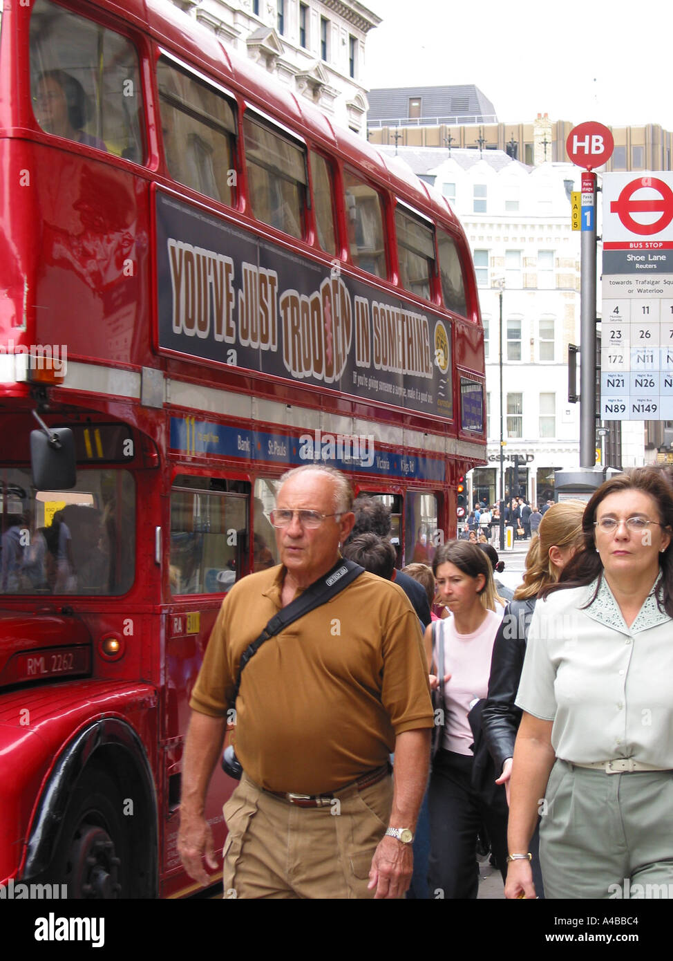 Typical London Busy Street Scene with Tourists and Red Bus England ...
