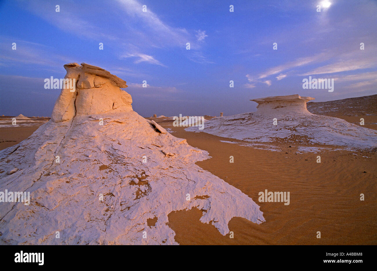 Wind sculpted rock formations in the landscape of White Desert Egypt ...