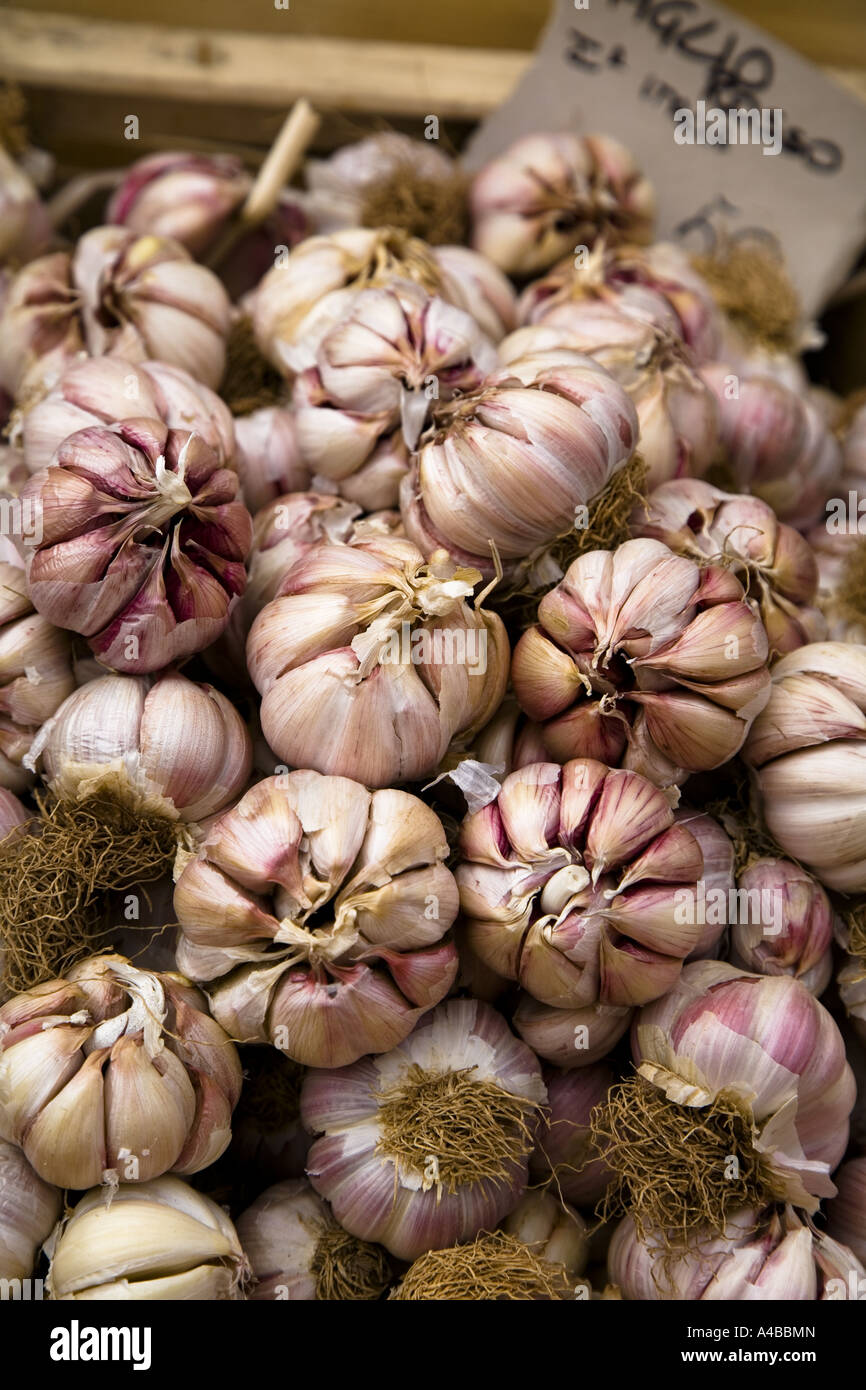 Garlic on display at an Italian market stall Stock Photo - Alamy