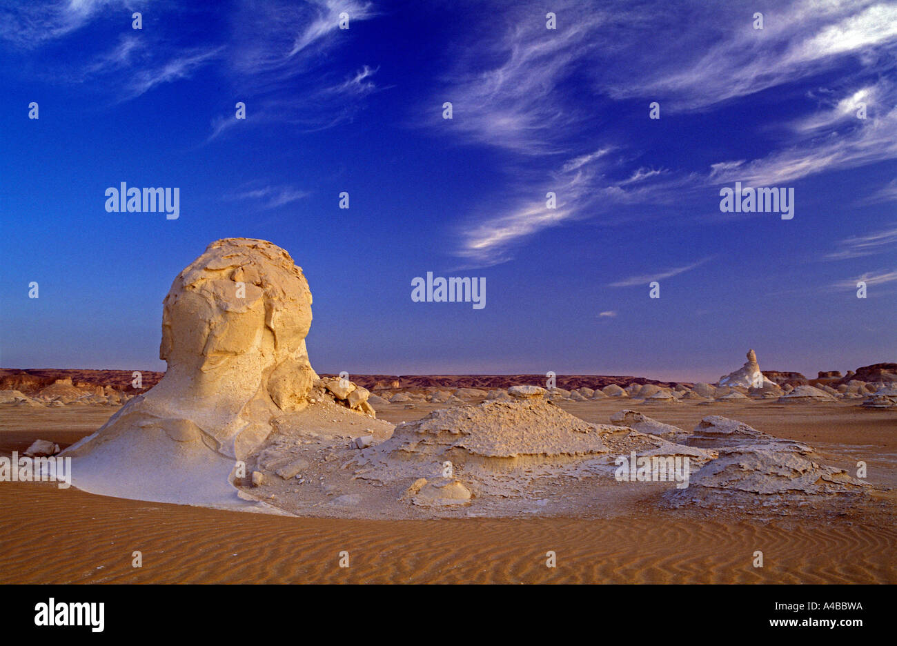 Wind sculpted rock formations in the landscape of White Desert Egypt ...