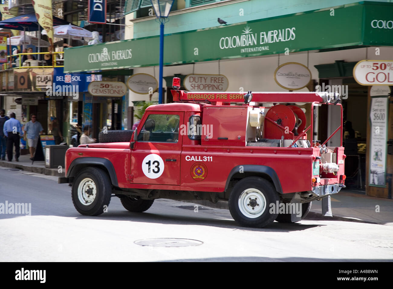 Fire Service truck Land Rover Barbados Caribbean Stock Photo - Alamy