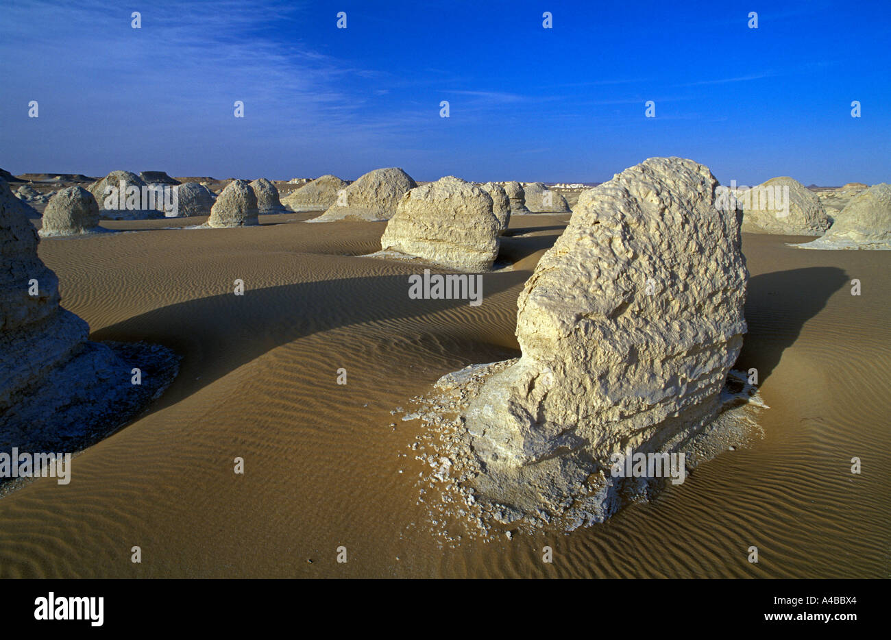 Limestone formations standing in the sand of White Desert Egypt Stock ...