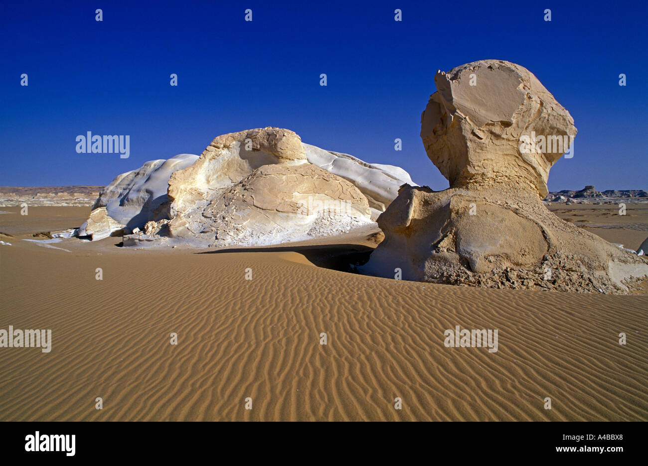 Wind sculpted rock formations in the landscape of White Desert Egypt ...