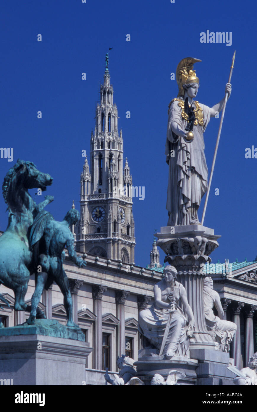 Austria Vienna Statue in front of Parliament Neues Rathaus Town Hall ...