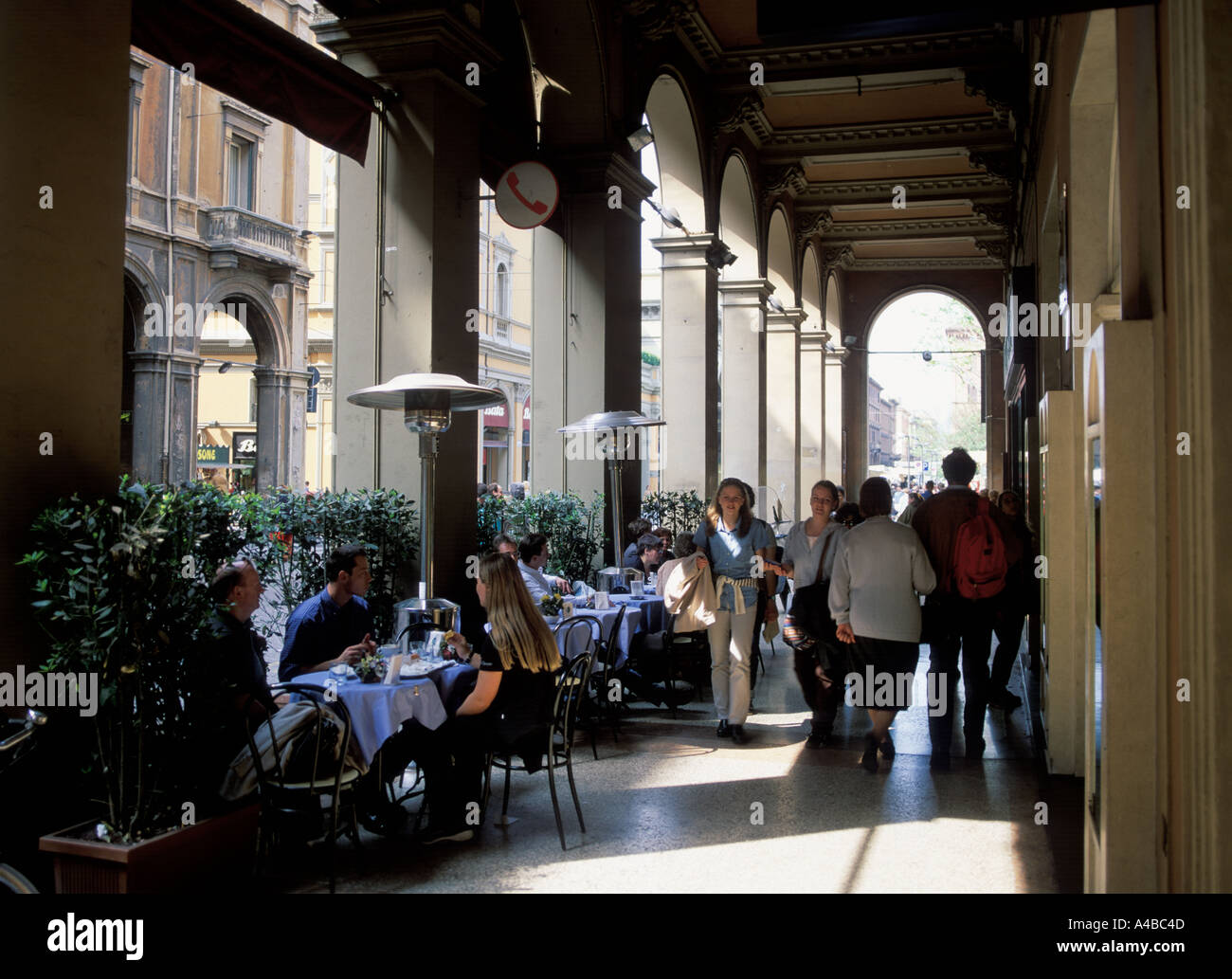 Italy Bologna Porticoed Pavement Cafe Stock Photo - Alamy