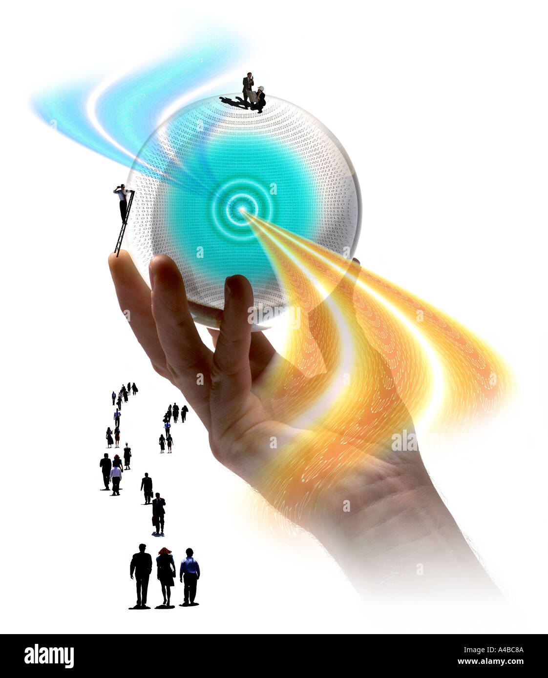 Binary data is transformed through crystal ball Stock Photo - Alamy