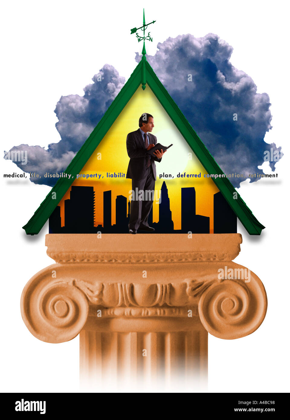 Insurance is the theme for this digital collage Stock Photo - Alamy