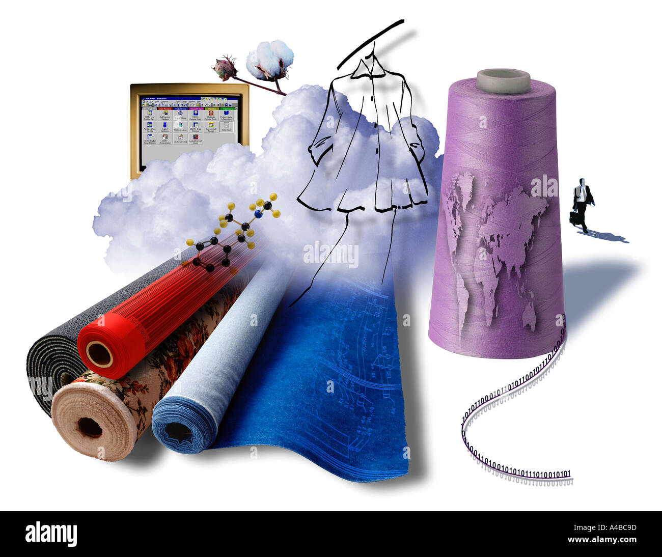 Textile manufacturing is the theme of this digital collage Stock Photo ...