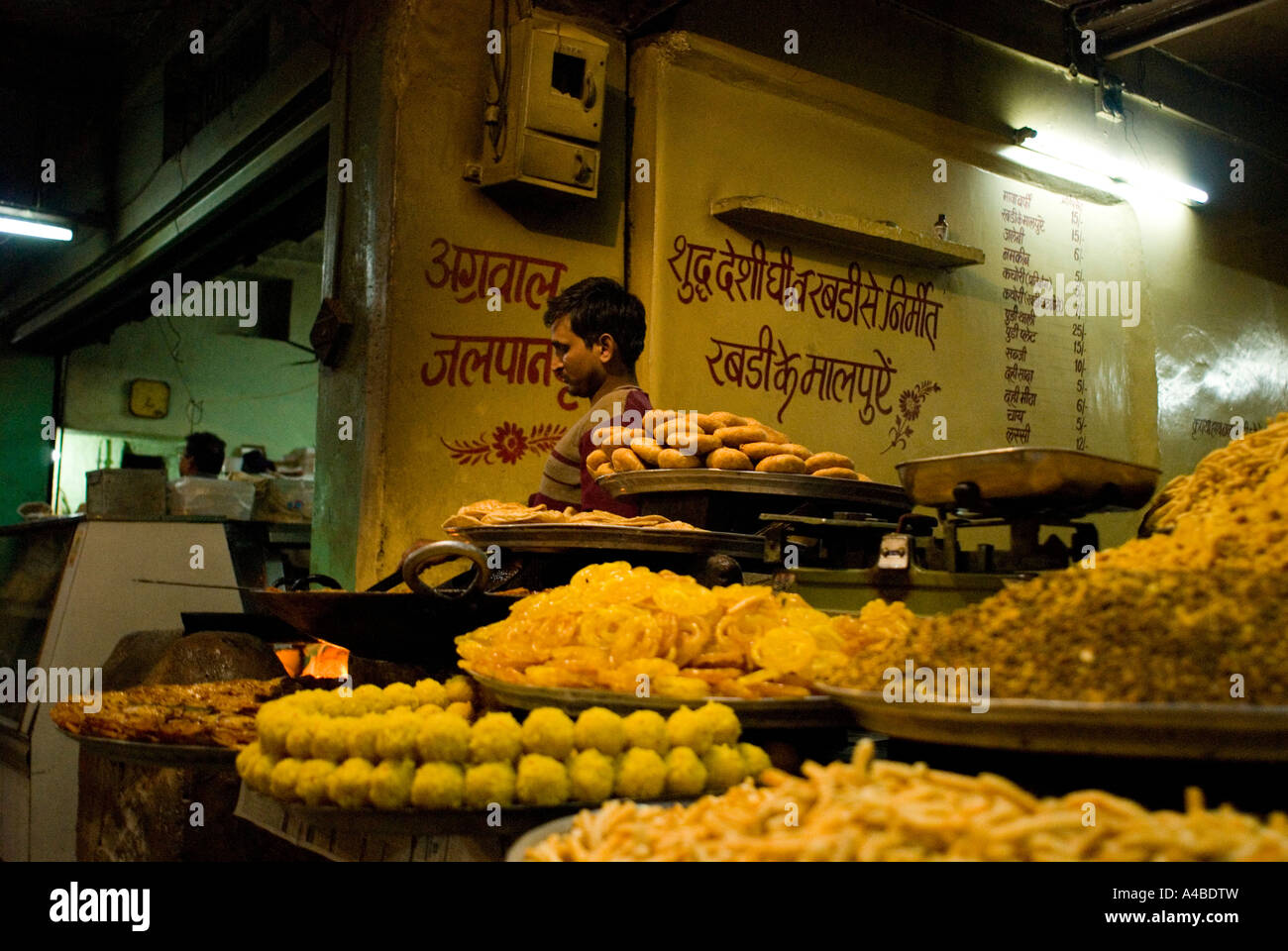 Stock image of small Indian restaurants in Pushkar at night in ...