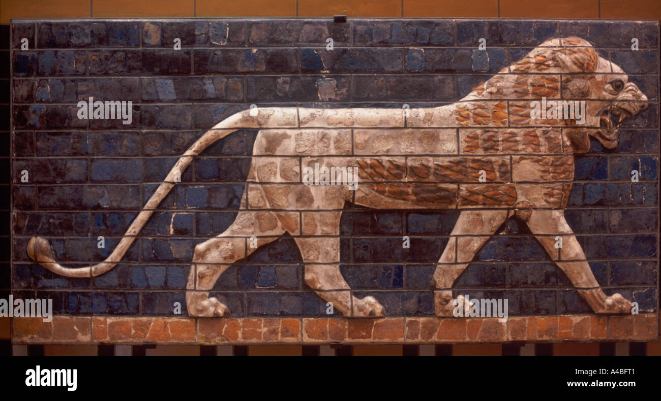 Neo-Babylonian (604 562 BC) glazed brick lion frieze from procession ...