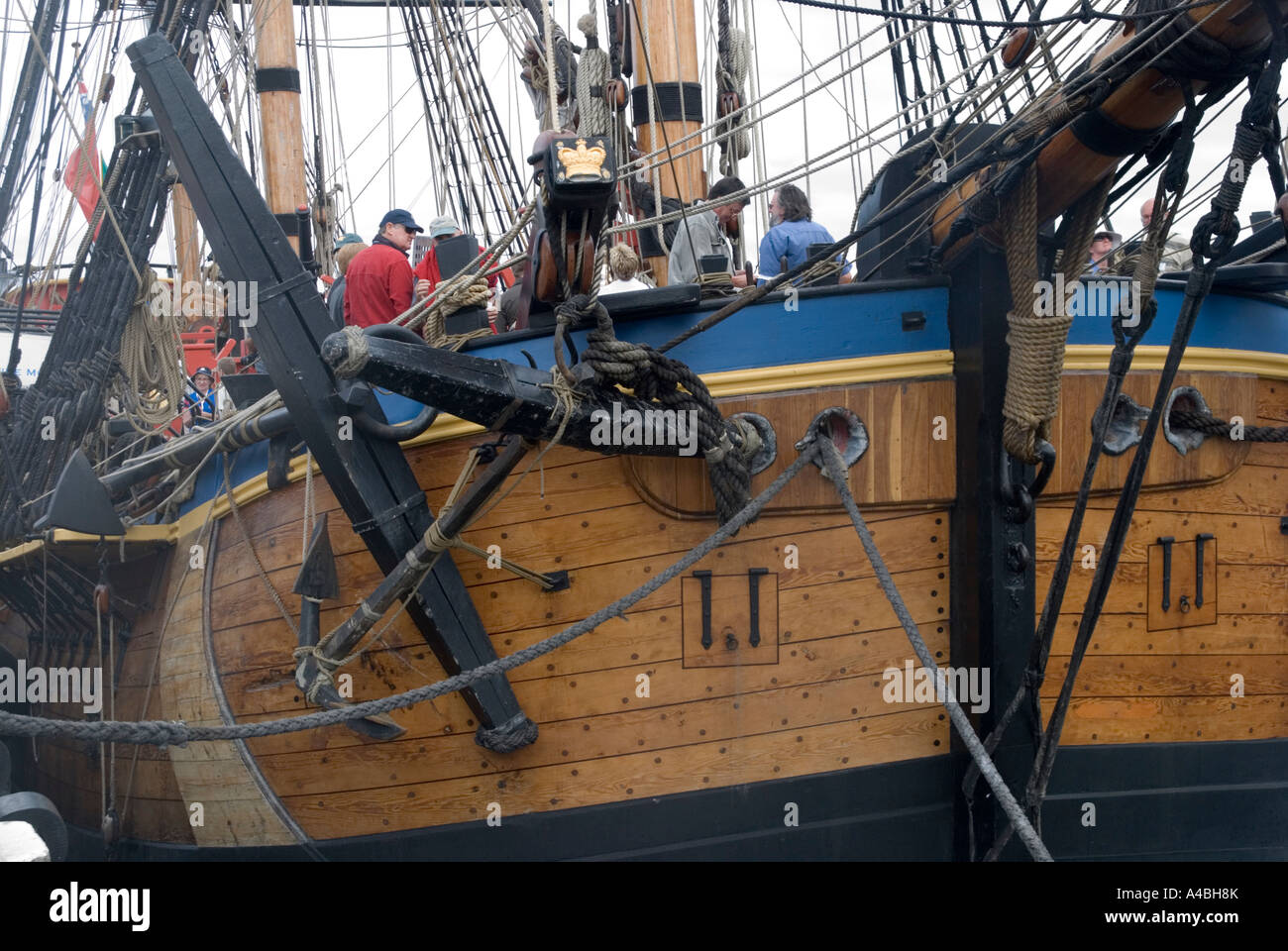 The bluff bow and bow anchors of the replica of Captain Cook s ship the ...