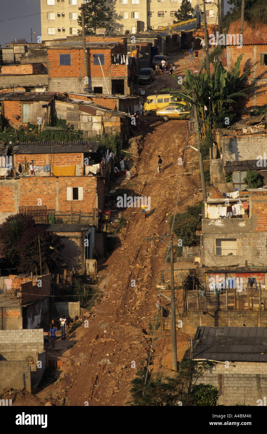 Sao Paulo, Brazil. High view of a shanty town street with unmade road ...