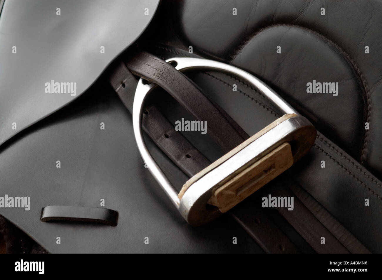 A composition of the stirrup and straps of a leather horse saddle Stock ...