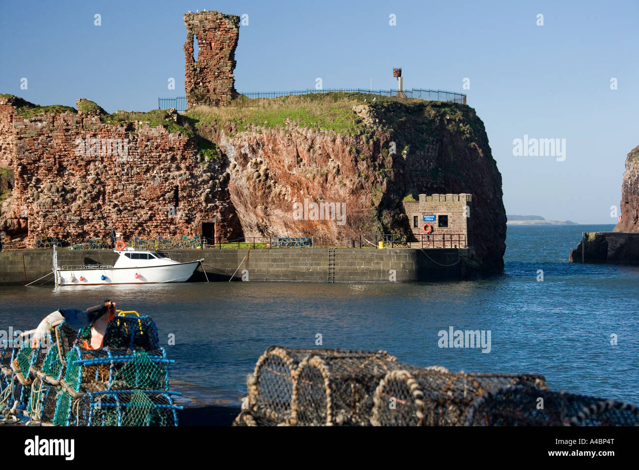 Dunbar Castle overlooking the Harbor at Dunbar in East Lothian ...