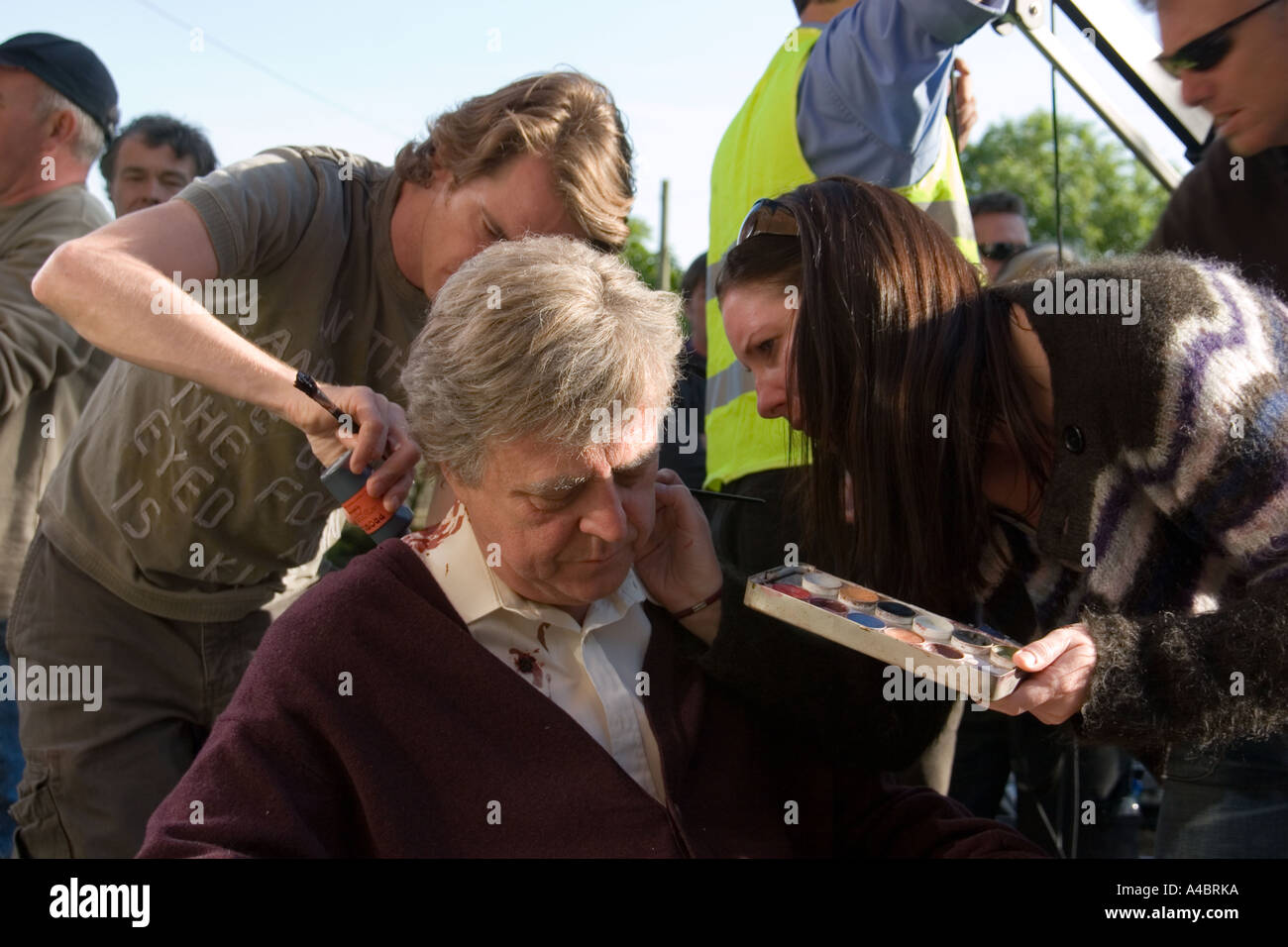 British actor Nicholas Ball in make-up for a 'shooting' scene in the ...