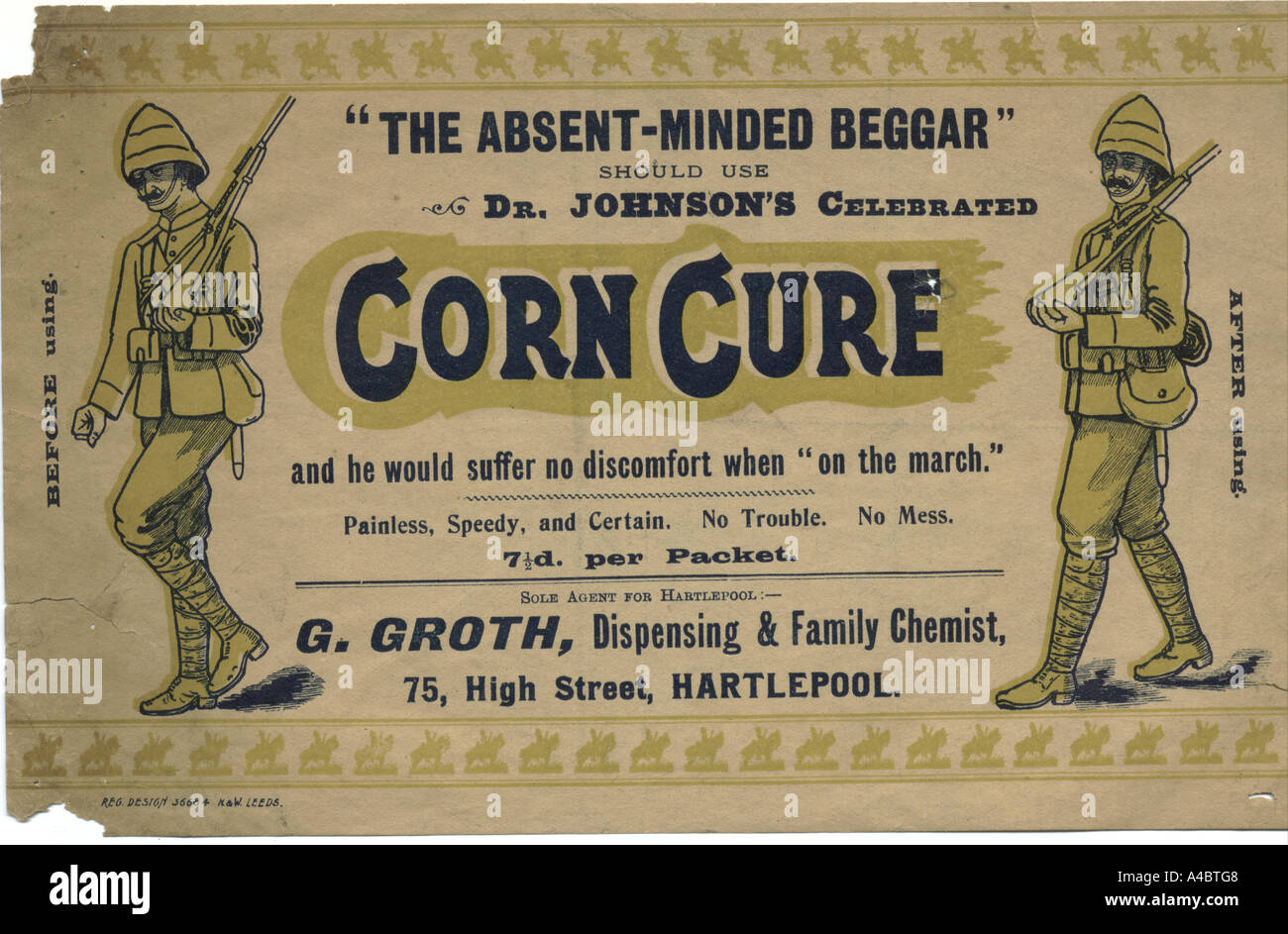 Advertisement for Corn Cure circa 1901 illustrated by Boer war soldiers ...