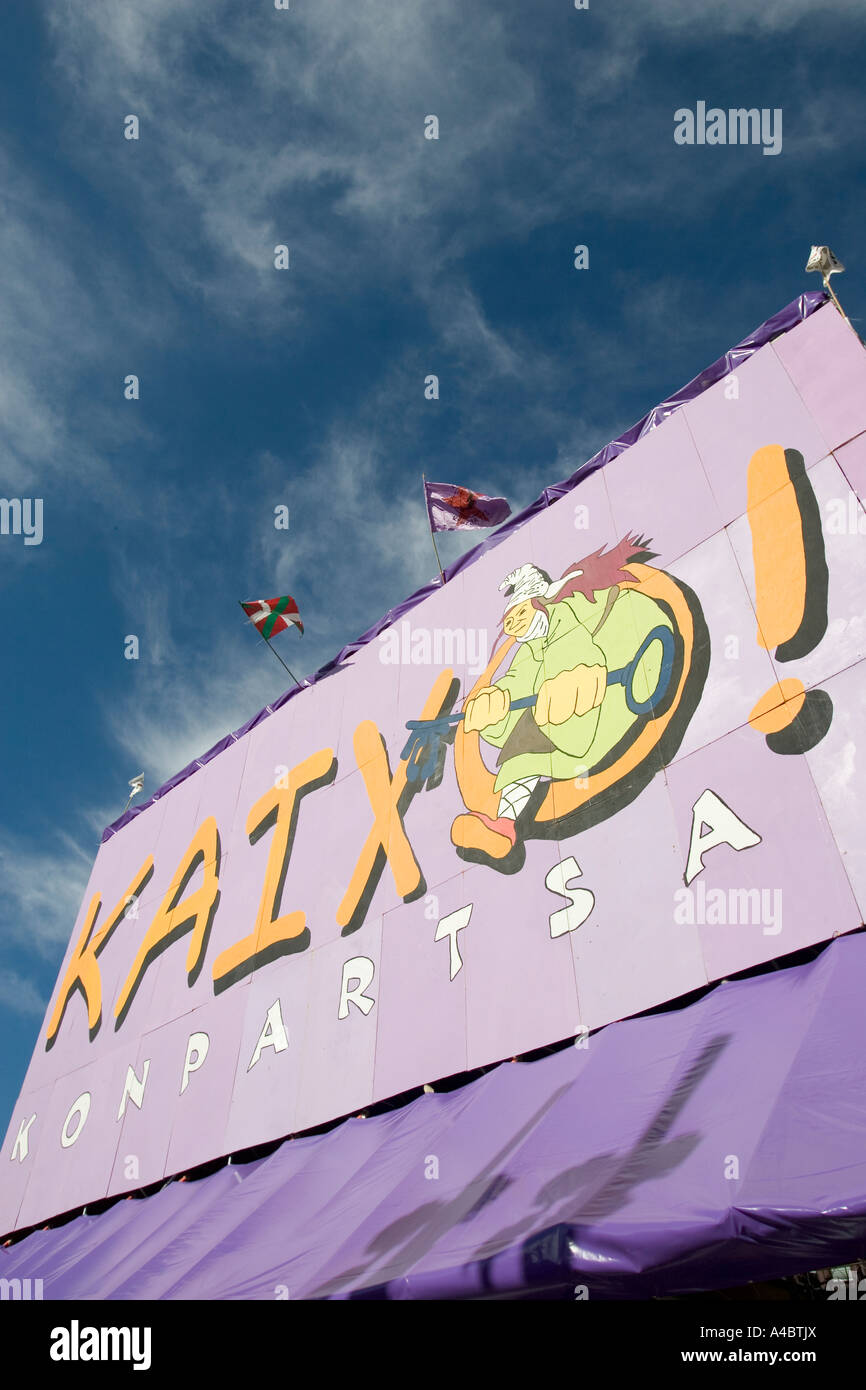 Sign in Basque language Euskara with words 'Kaixo Konpartsa' during ...