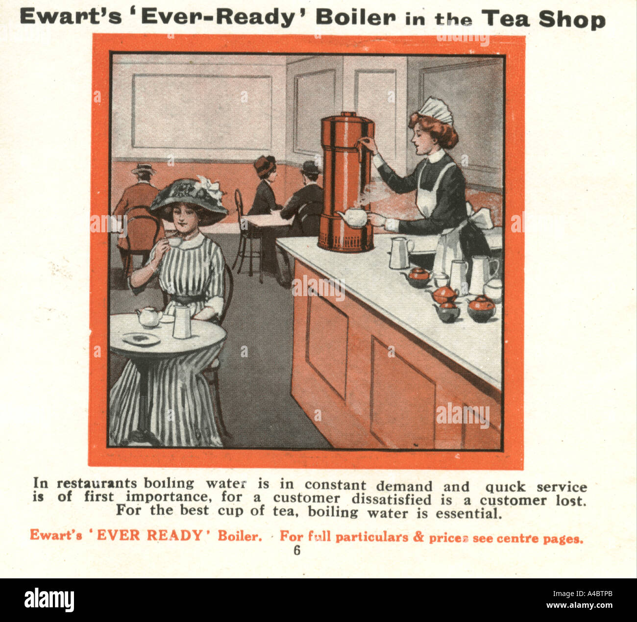 Tea Shop circa 1910 advertising Ewart's Ever-Ready Boiler Stock Photo ...