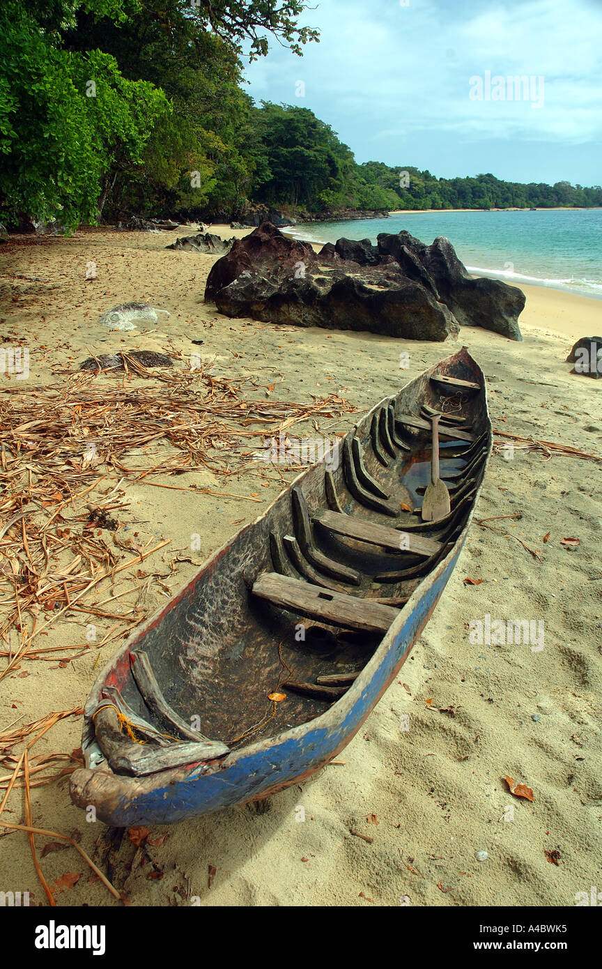 Dugout canoe or pirogue on the beach Masoala National Park Masoala ...