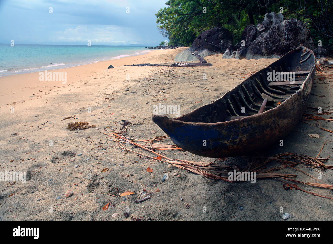 Dugout canoe or pirogue on the beach Masoala National Park Masoala ...