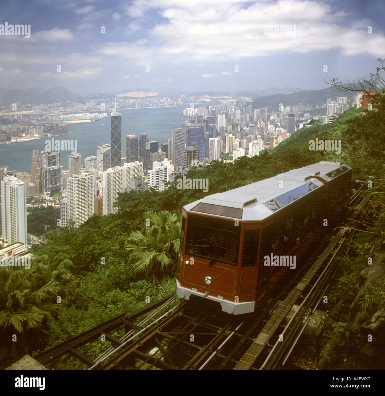 Hong Kong Peak Tram With Skyline And Harbour, China Stock Photo - Alamy