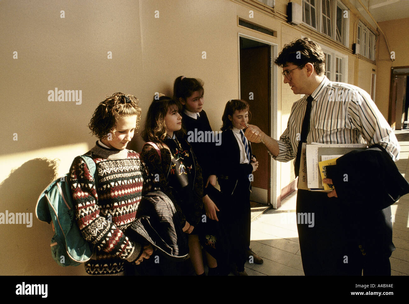 HOLYROOD SECONDARY SCHOOL CHILDREN, TALKING WITH A TEACHER GLASGOW,5/ ...