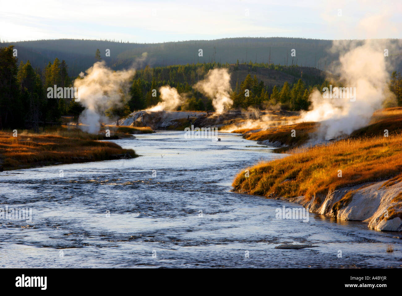 firehole river in old faithful geyser area, yellowstone national park ...