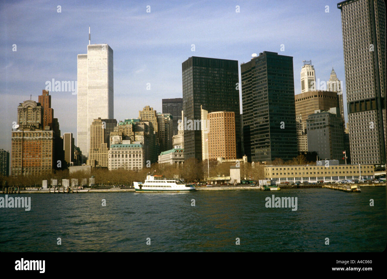 View of the twin towers of the world trade center viewed from the ...