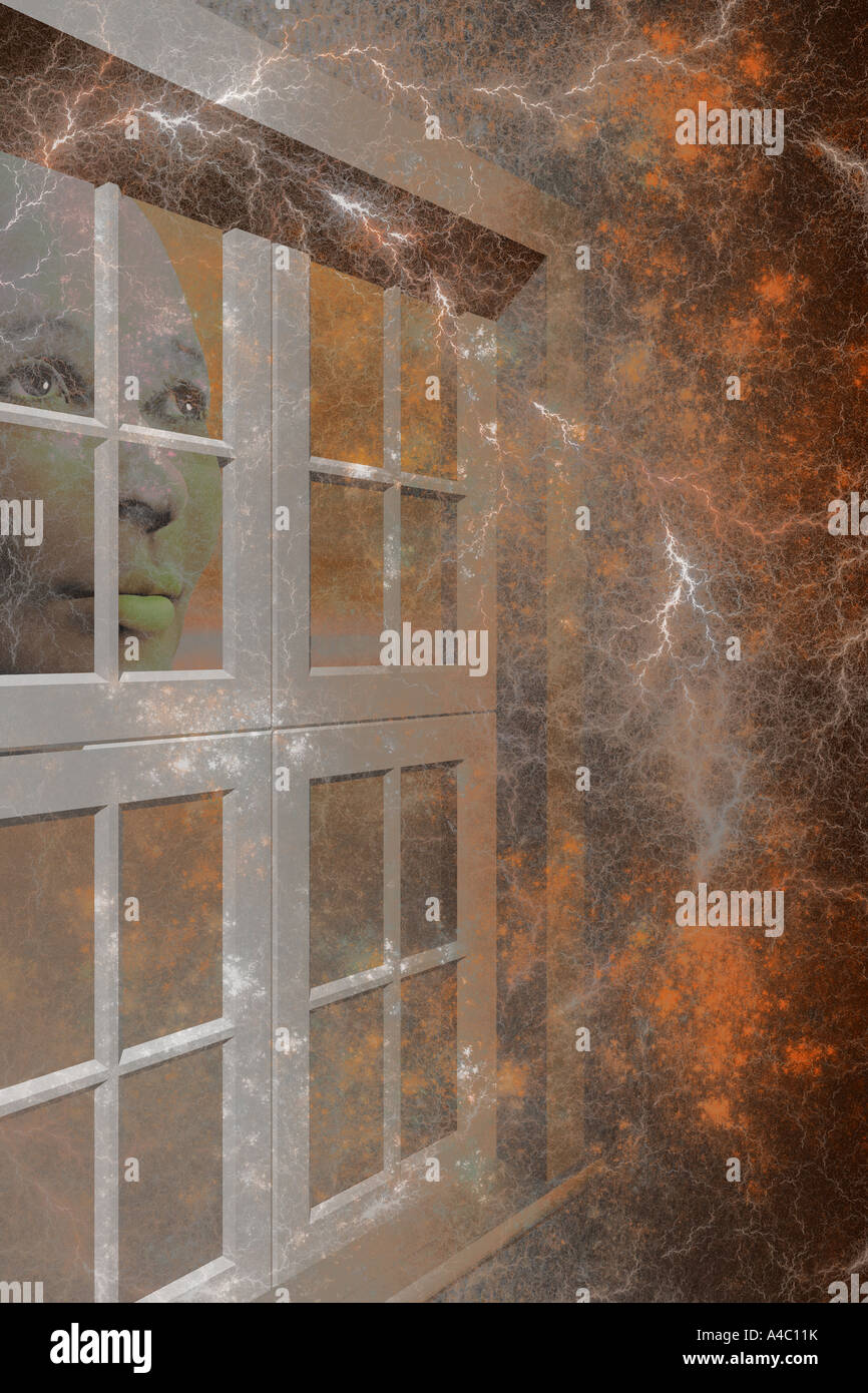 A woman's face in a window Stock Photo - Alamy